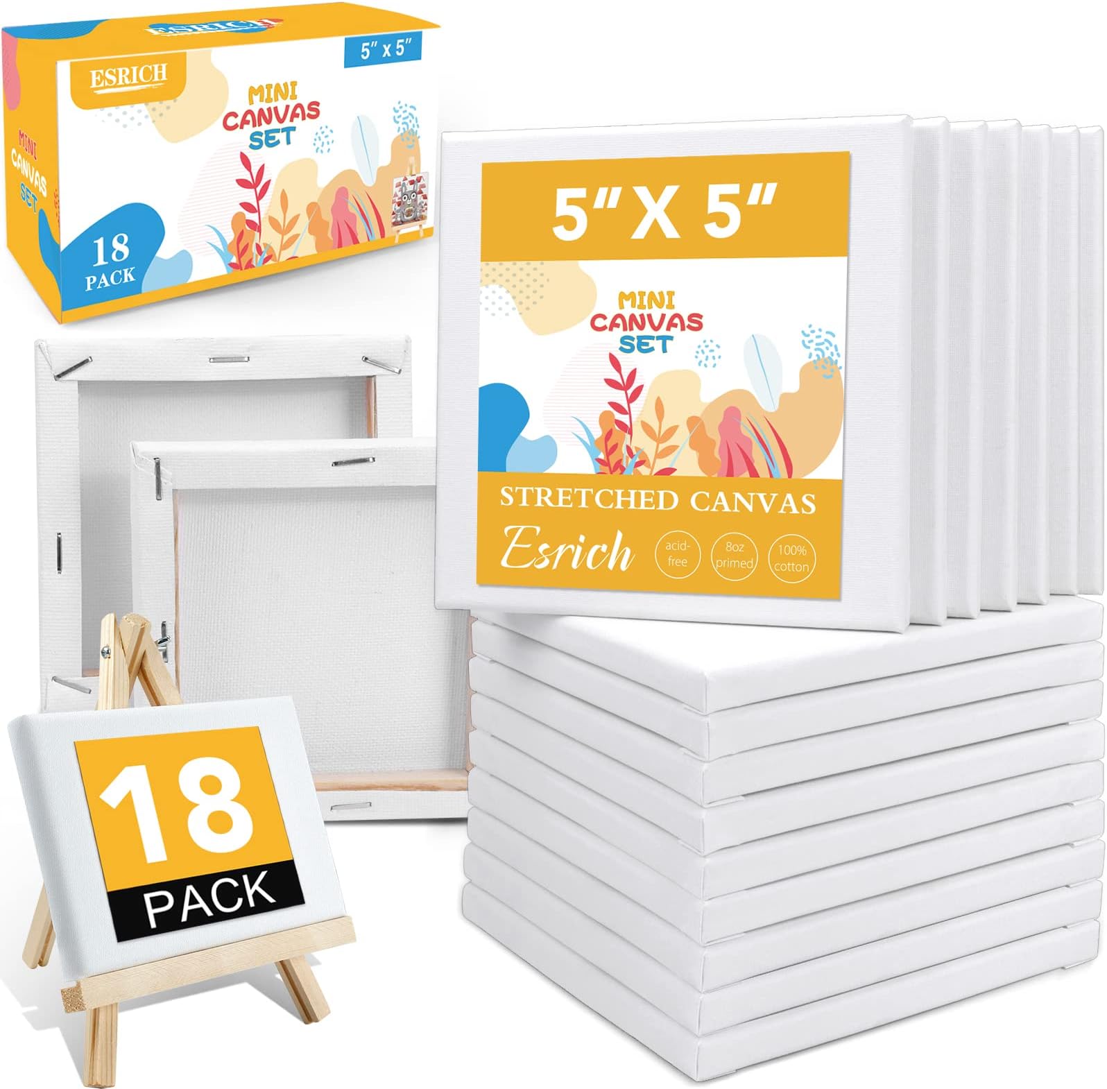 Amazon.com: 20 Pack 4x4 in Mini Canvases, Small Stretched Painting ...