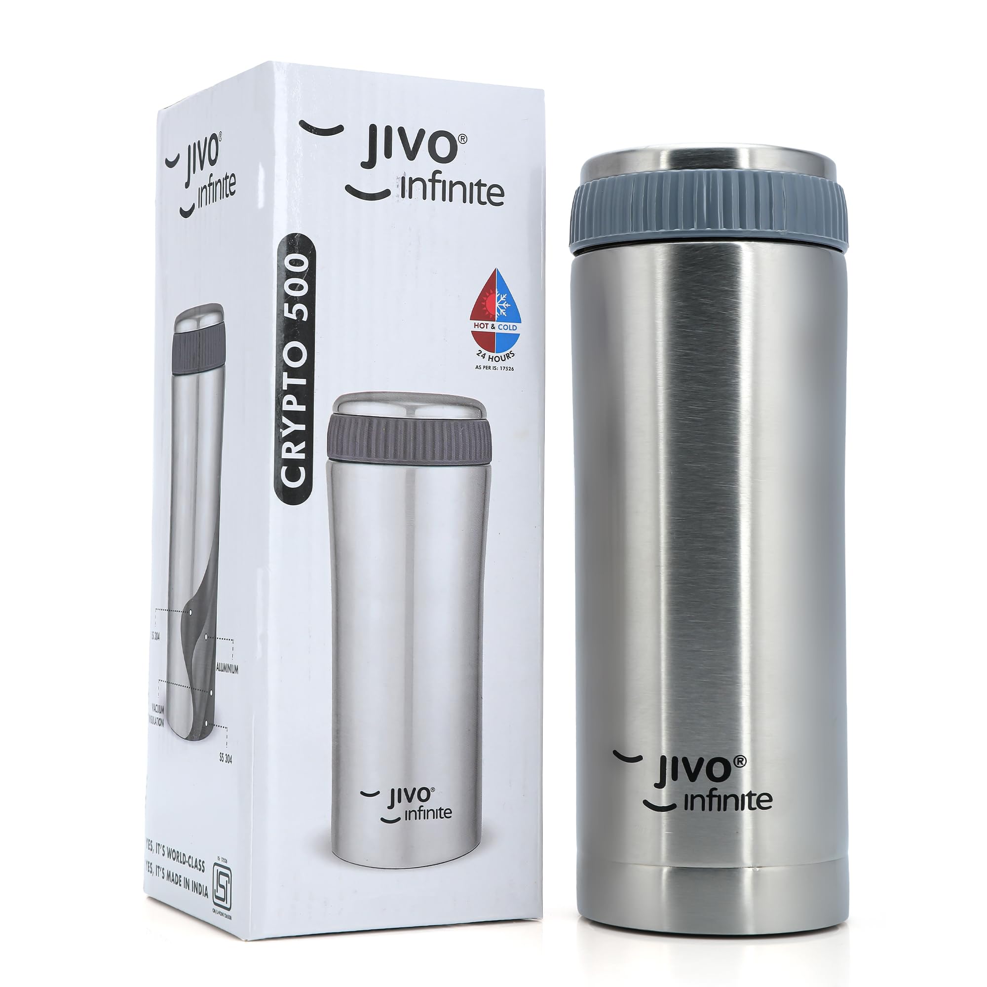 Jivo Infinite Thermosteel Flask 500ml | Hot & Cold Stainless Steel ...