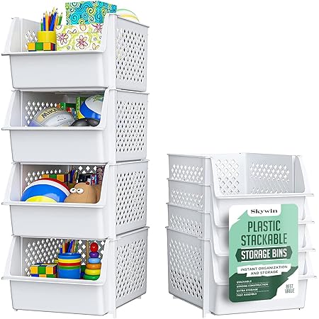 Amazon.com: Skywin Stackable Storage Bins for Pantry - Stackable Bins ...
