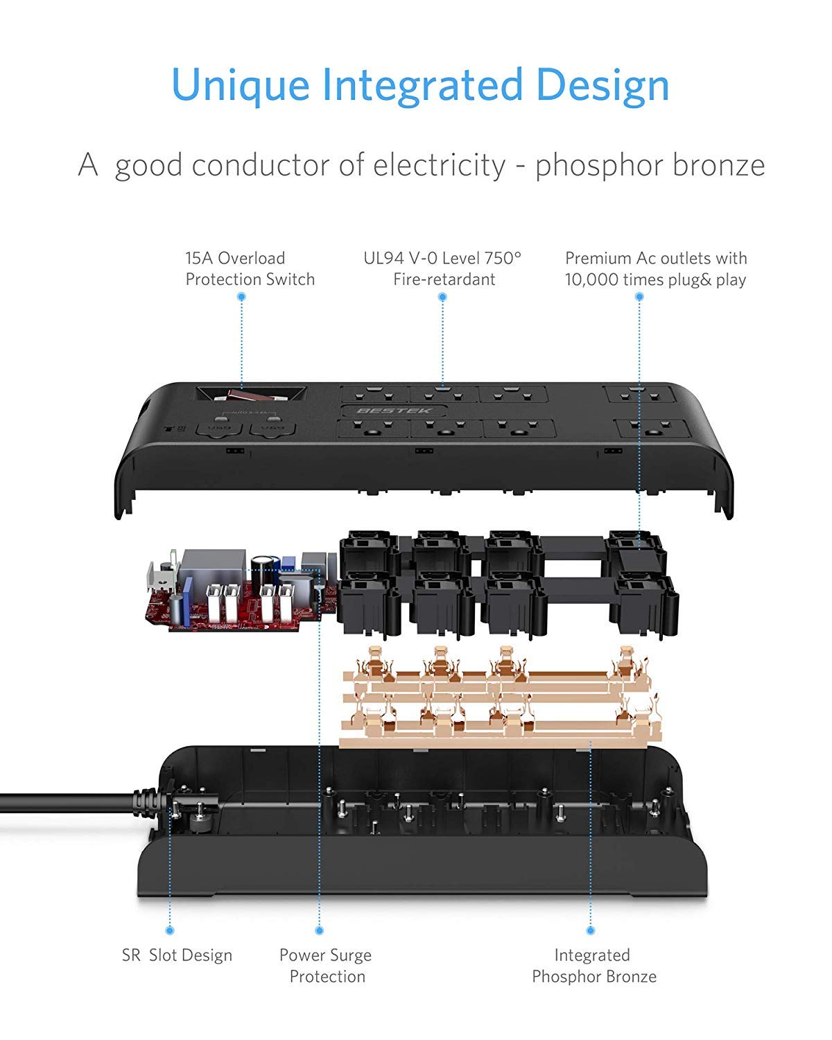 Snapklik.com : BESTEK 8-Outlet 6 Feet Extension Cord Power Strip