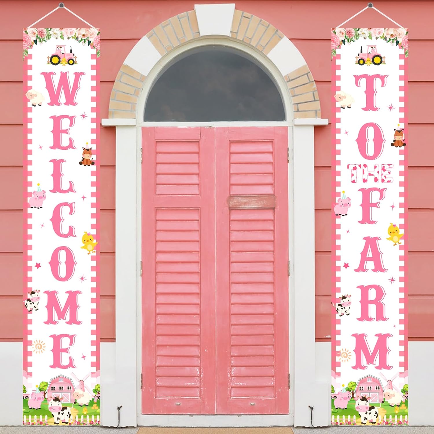Amazon.com: JOYMEMO Welcome to the Farm Porch Sign Banner - Pink Farm ...