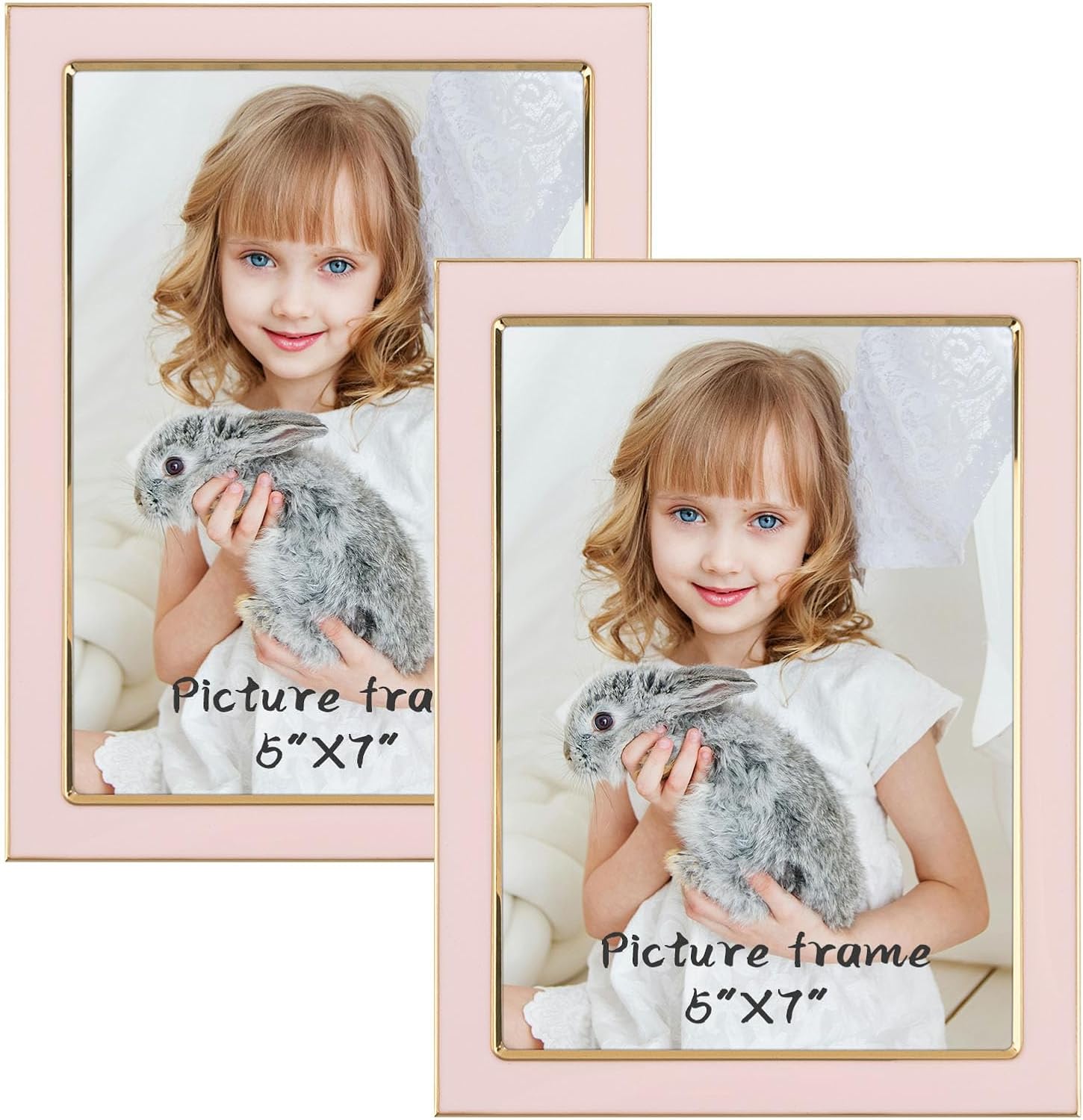 Amazon.com - 5x7 Pink Enamel Picture Frames - Metal Gold Edge - Cute ...