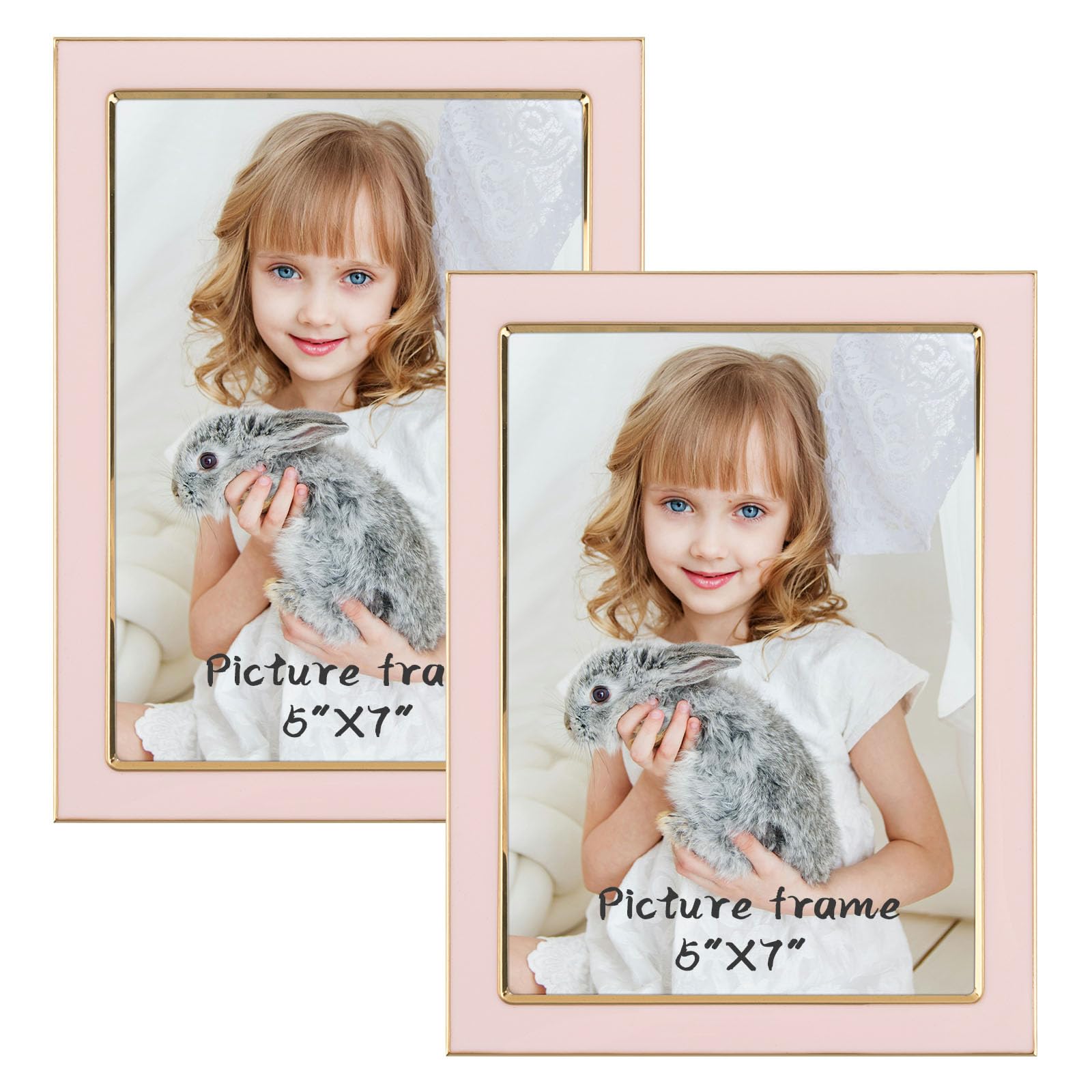 Amazon.com - 5x7 Pink Enamel Picture Frames - Metal Gold Edge - Cute ...