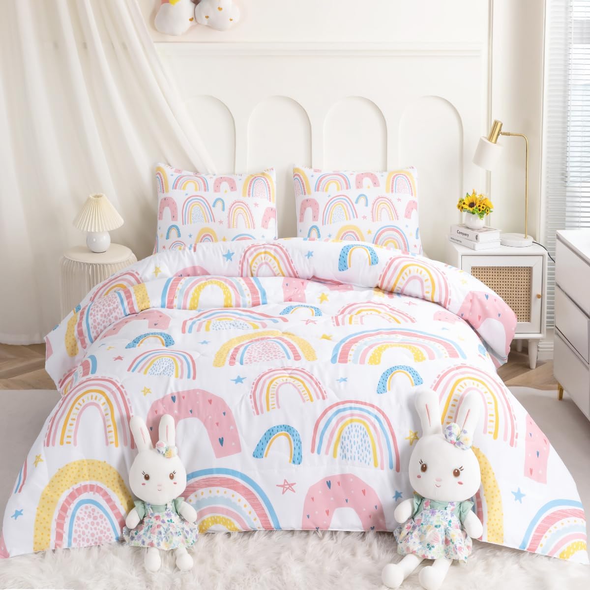 Amazon.com: BEDMUST Kids' Rainbow Comforter Set - 3PCS Twin Size ...