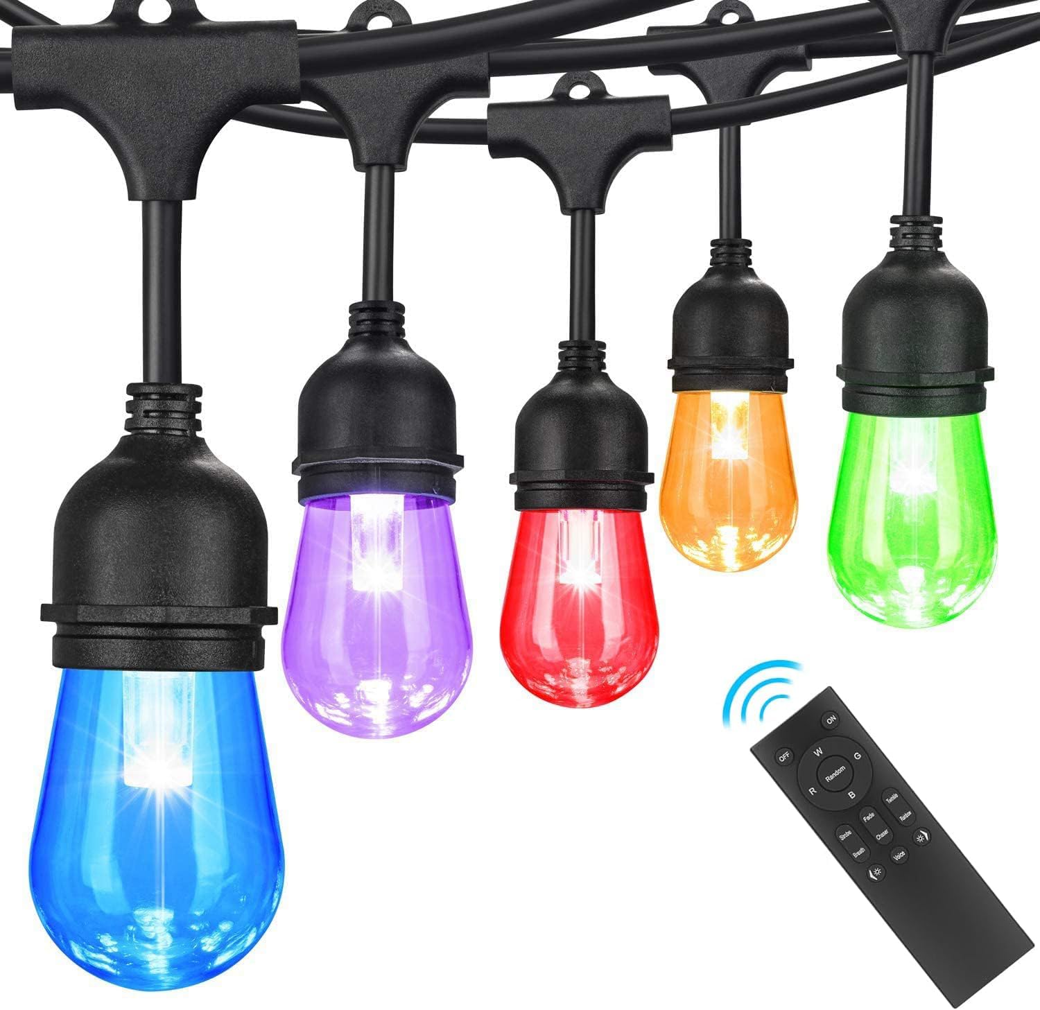 48FT Color Changing Outdoor String Lights, RGB Cafe LED String Light ...