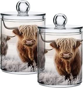 Amazon.com: FLildon Highland Cow Qtip Holder Dispenser, Bathroom ...
