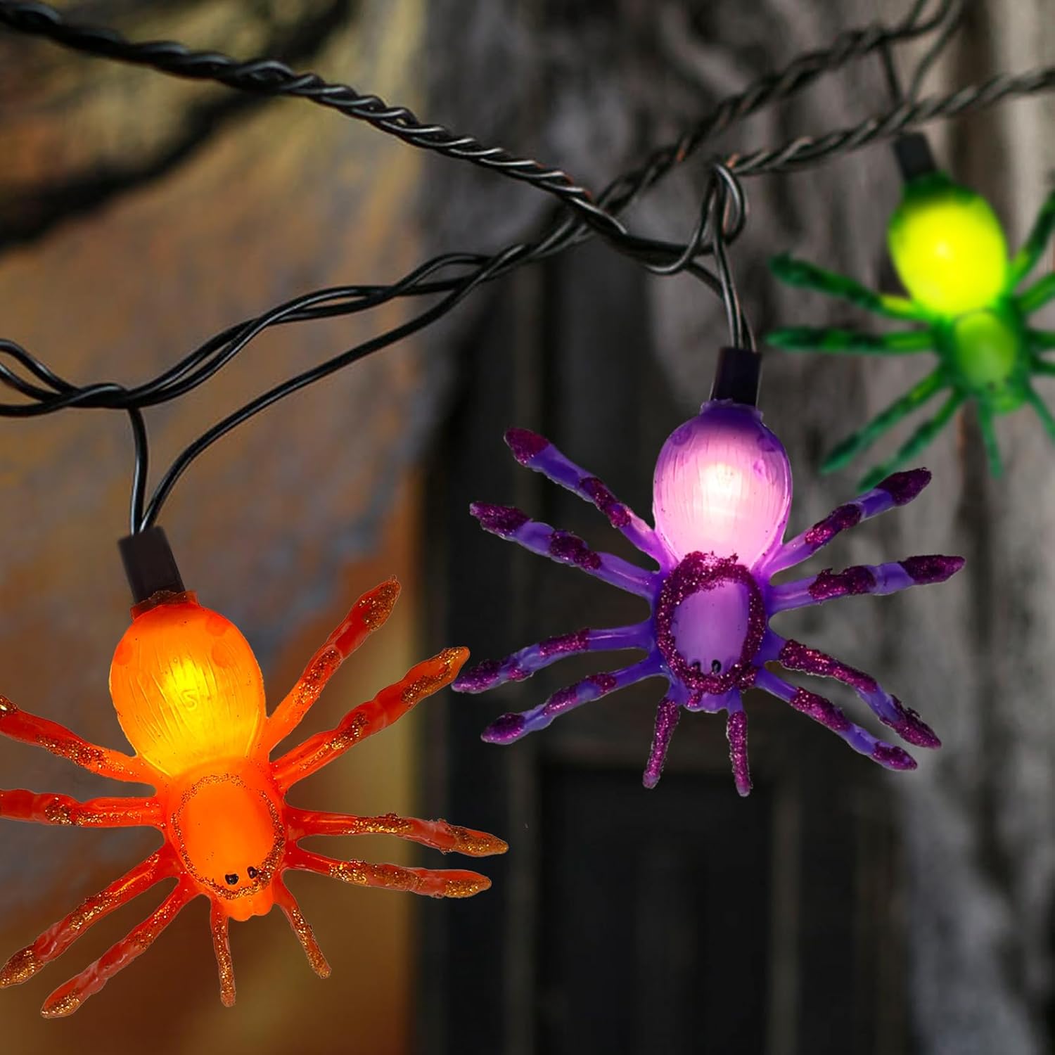 Amazon.com: SUNSGNE Halloween Spider String Lights, 8.5Ft Halloween ...