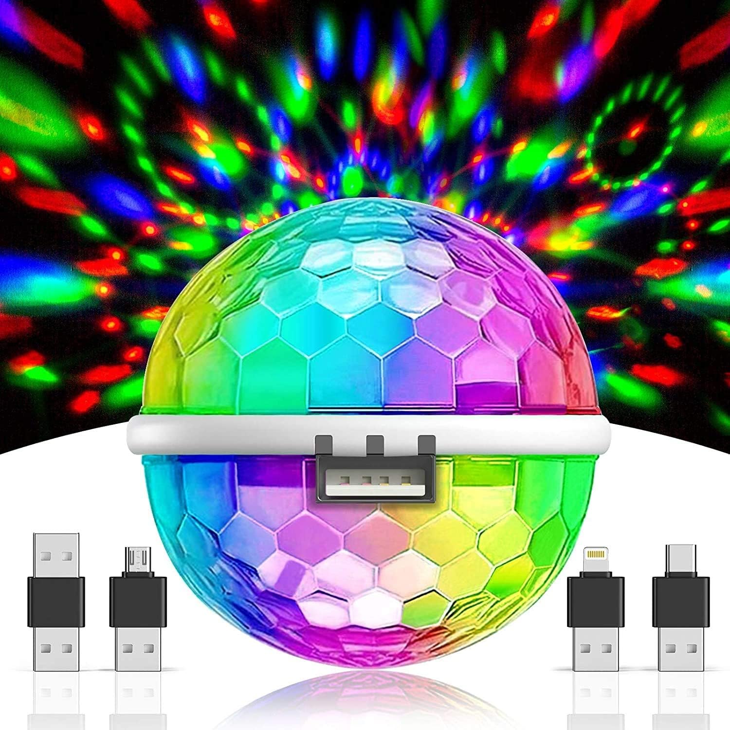 USB Party Lights Mini Disco Ball,Led Small Magic Ball Sound Control DJ Stage Light Colorful ...