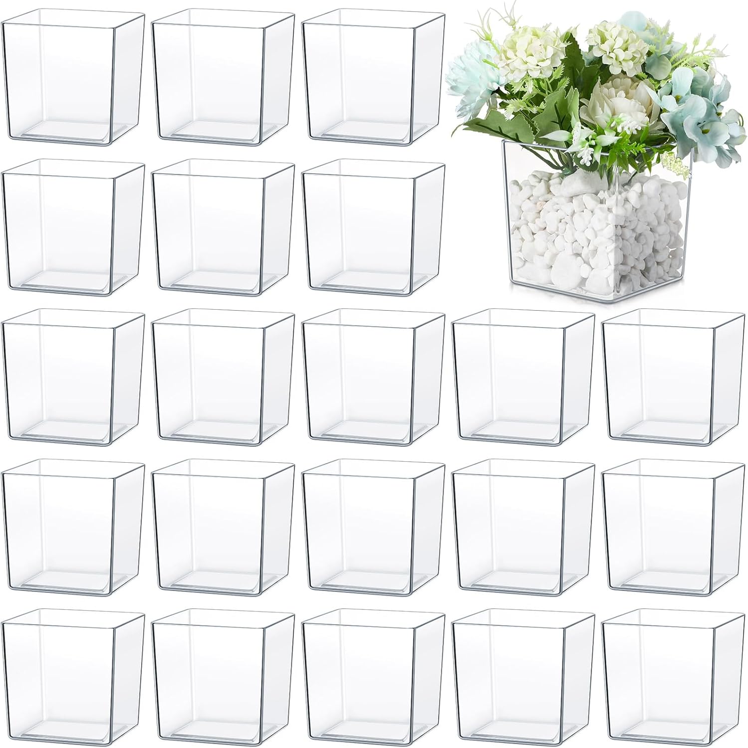 Amazon.com: Tioncy 4'' x 4'' 24 Pcs Cube Clear Flower Vase Acrylic ...