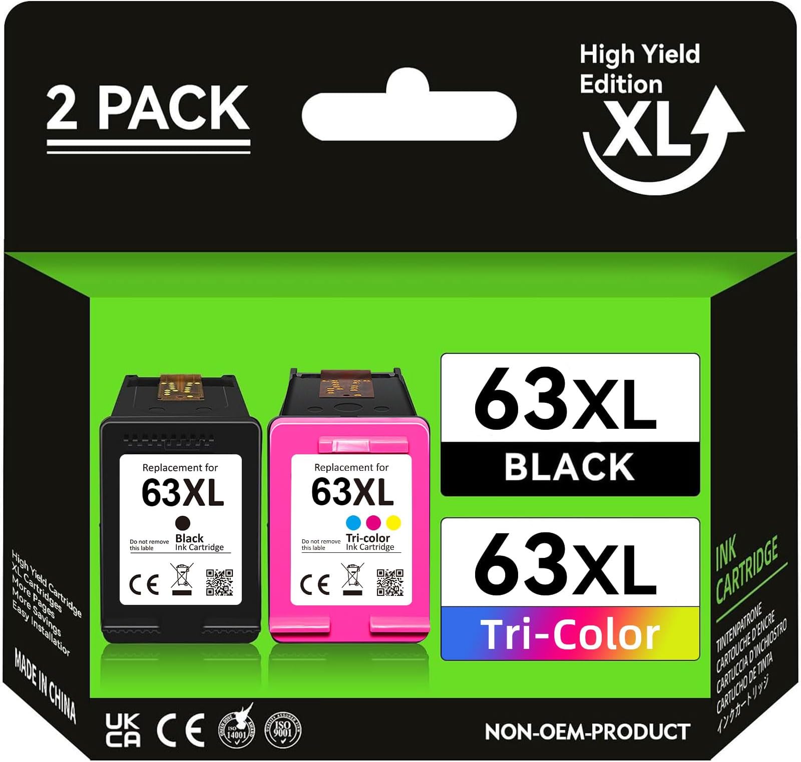 High Yield 63 Black/Tri-Color Ink,Compatible for HP 63 63XL Ink ...