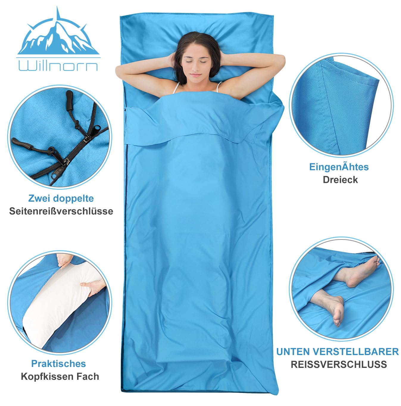 Snapklik.com : Sleeping Bag Liner, Upgraded Two Way Zippers Adult Sleep ...