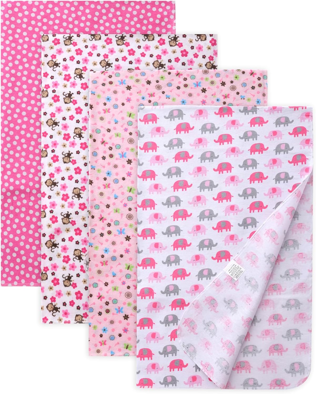 Amazon.com: Gina Era Cotton Flannel Receiving Blankets Baby 4 Pcs, Baby ...