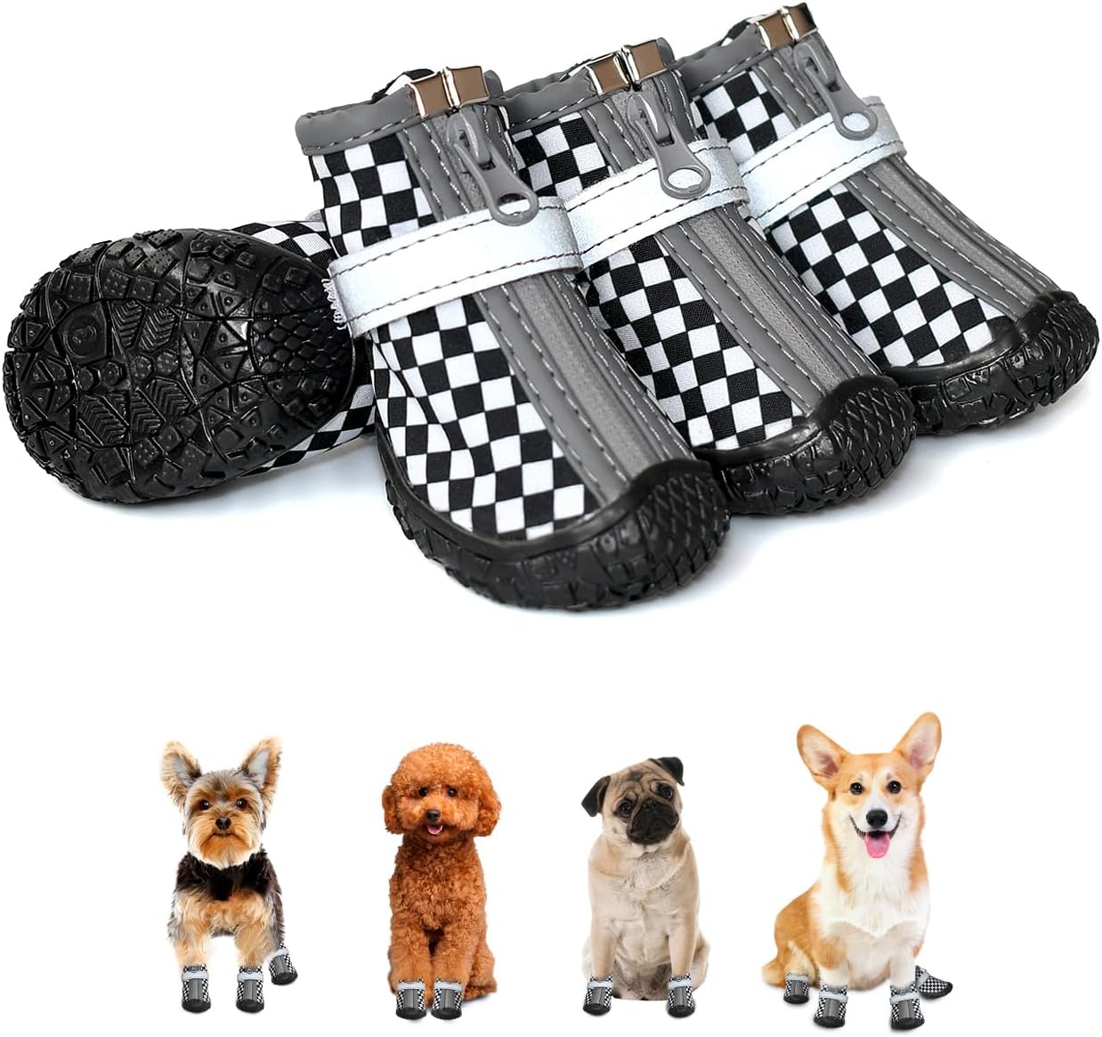 DEWVIE Dog Shoes for Small Dogs, Anti-Slip Boots with Reflective Strip ...