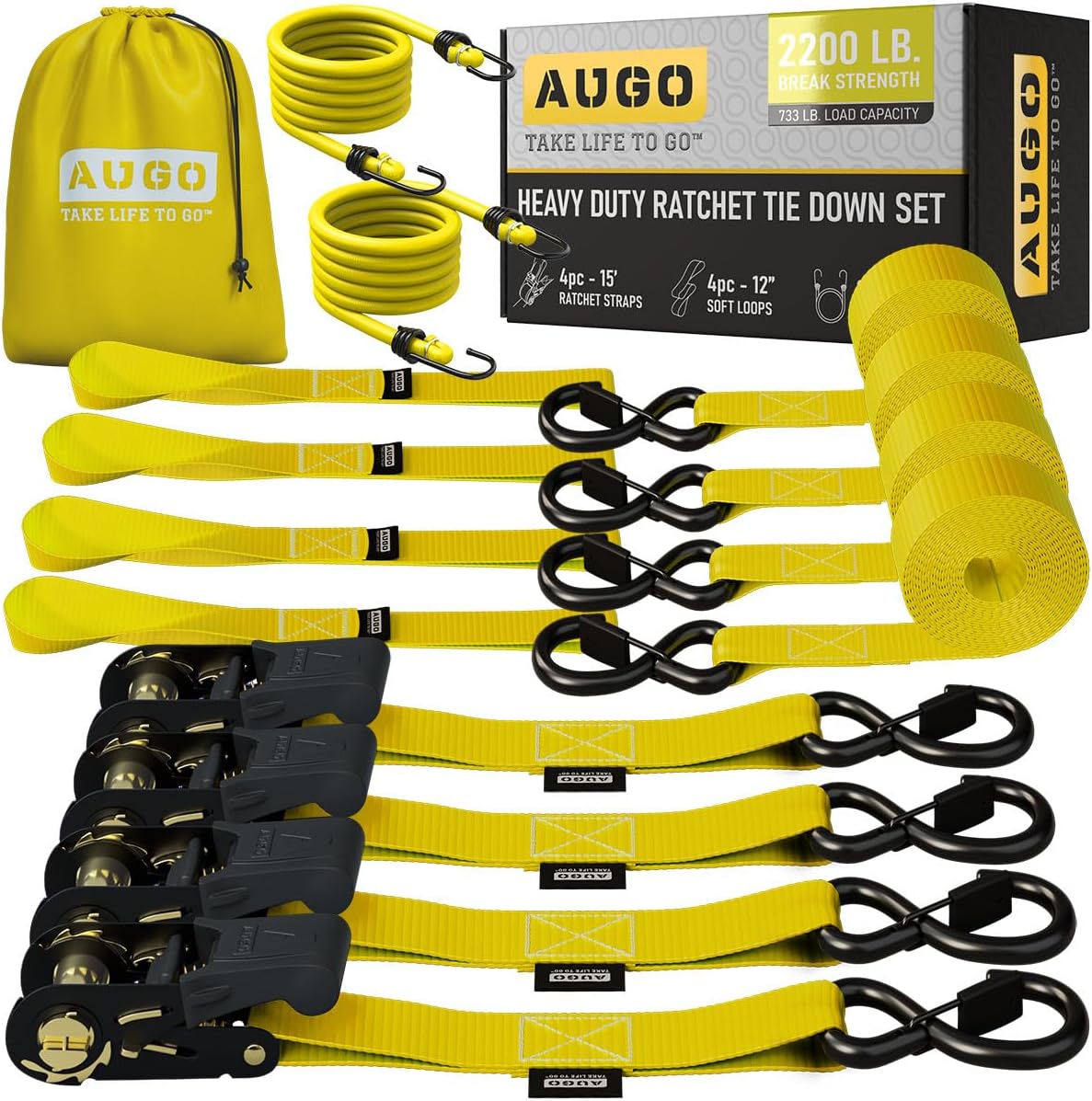 Amazon.com: AUGO Heavy Duty Ratchet Straps & Soft Loops – Pack of 4 ...