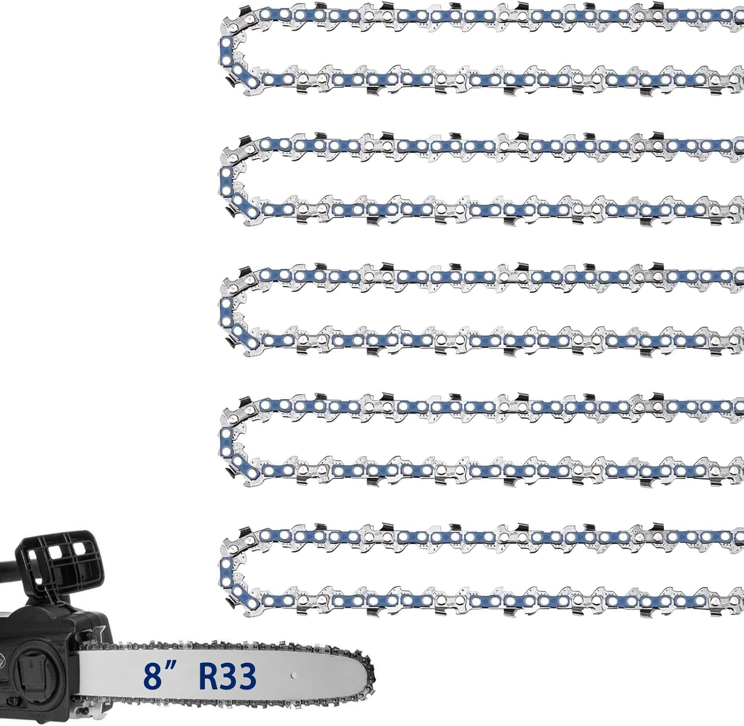 Amazon.com: 5 Pack 8 Inch Chainsaw Chain 3/8" LP Pitch .043" Gauge 33 Drive Links, 8" Pole Saw ...