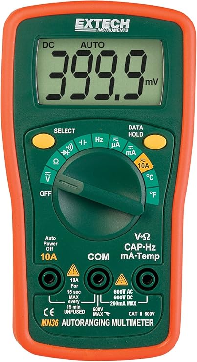 Extech MN36 MiniTec Autoranging Digital Mini Multimeter - 600 V AC/DC ...