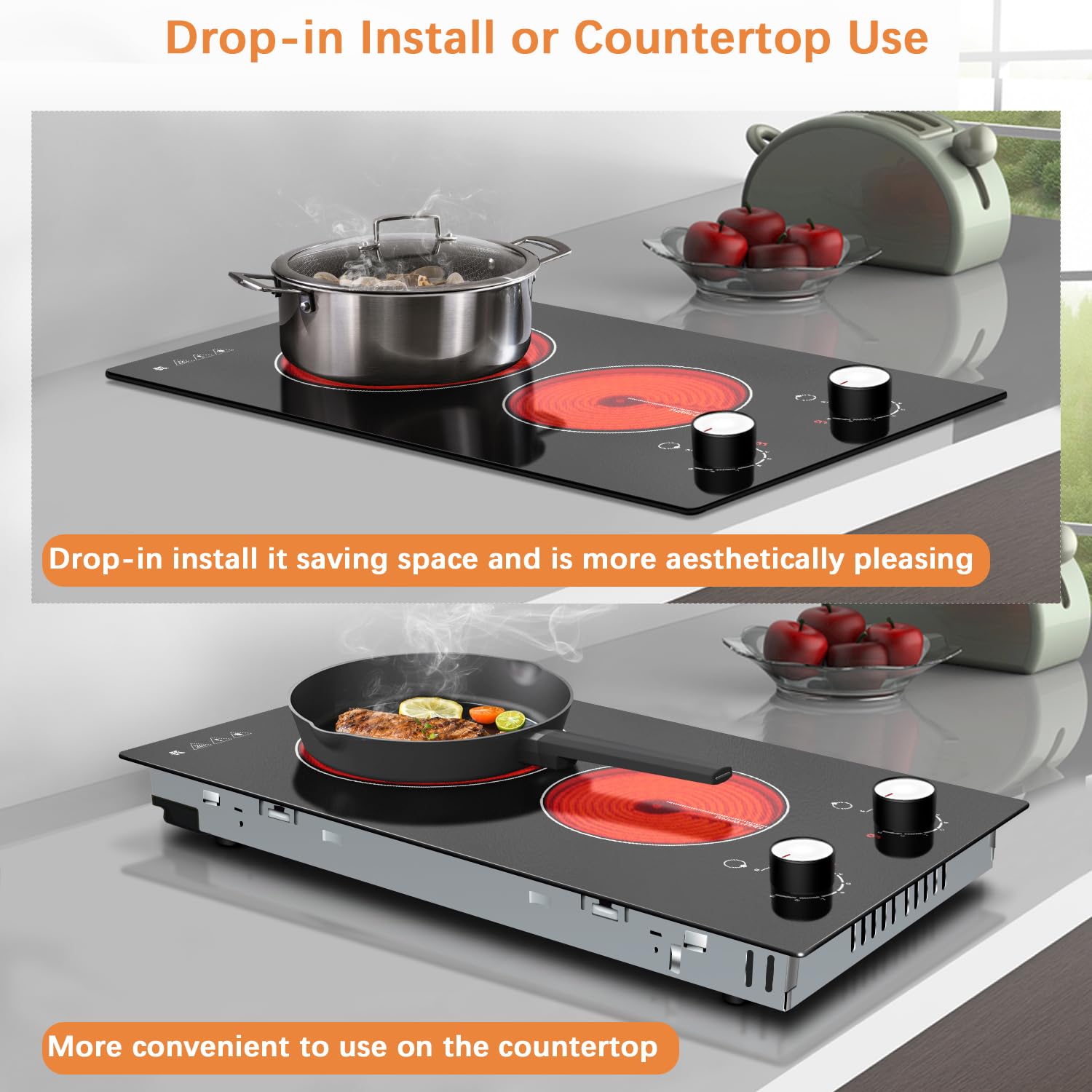 Snapklik.com : Karinear 110V Electric Cooktop 2 Burners Electric Stove ...