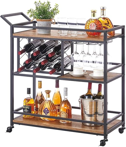 Amazon.com: FATORRI Bar Cart for The Home, Industrial Rolling Wine Cart ...