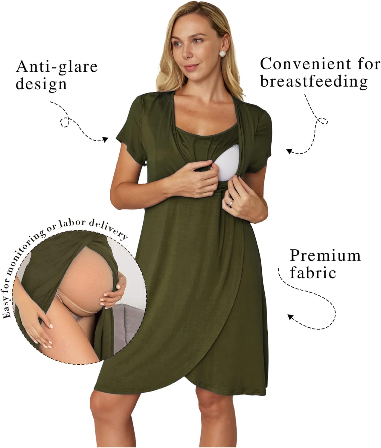 Ekouaer Nursing Nightgown 3 In 1 Maternity Nightgown Short Sleeve ...