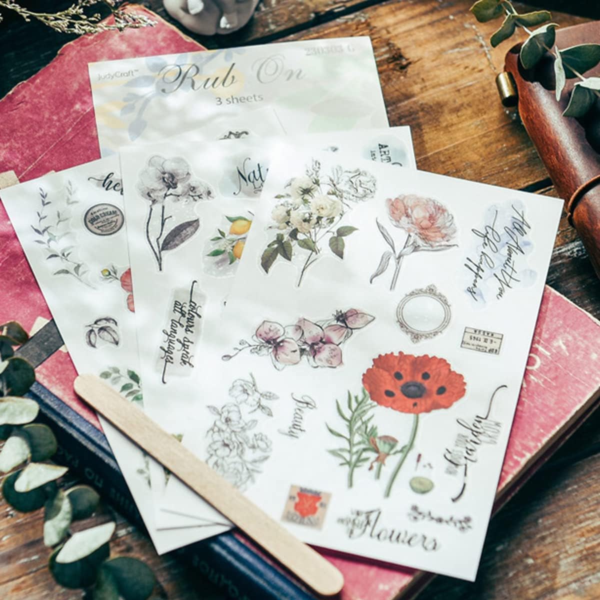 Amazon.com: KSCRAFT Flowers Rub On Transfer Sticker for Scrapbook ...