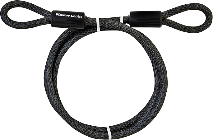 Master Lock 78DPF Heavy Duty Looped End Cable, 6 Feet Braided Steel, 3/8-inch Diameter, Smoke ...