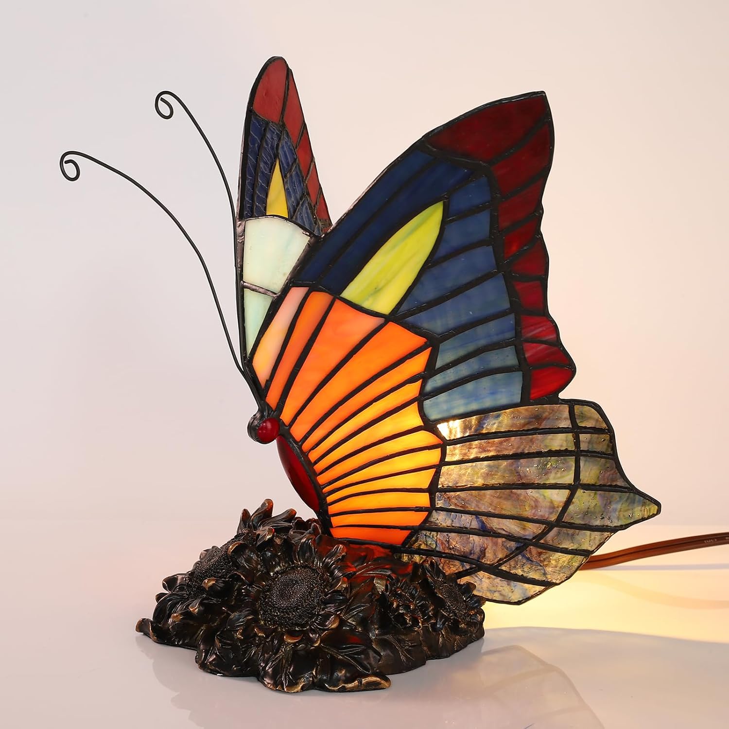 tuomoxte Tiffany Red Butterfly Table Lamp Hand-Made Stained Glass ...