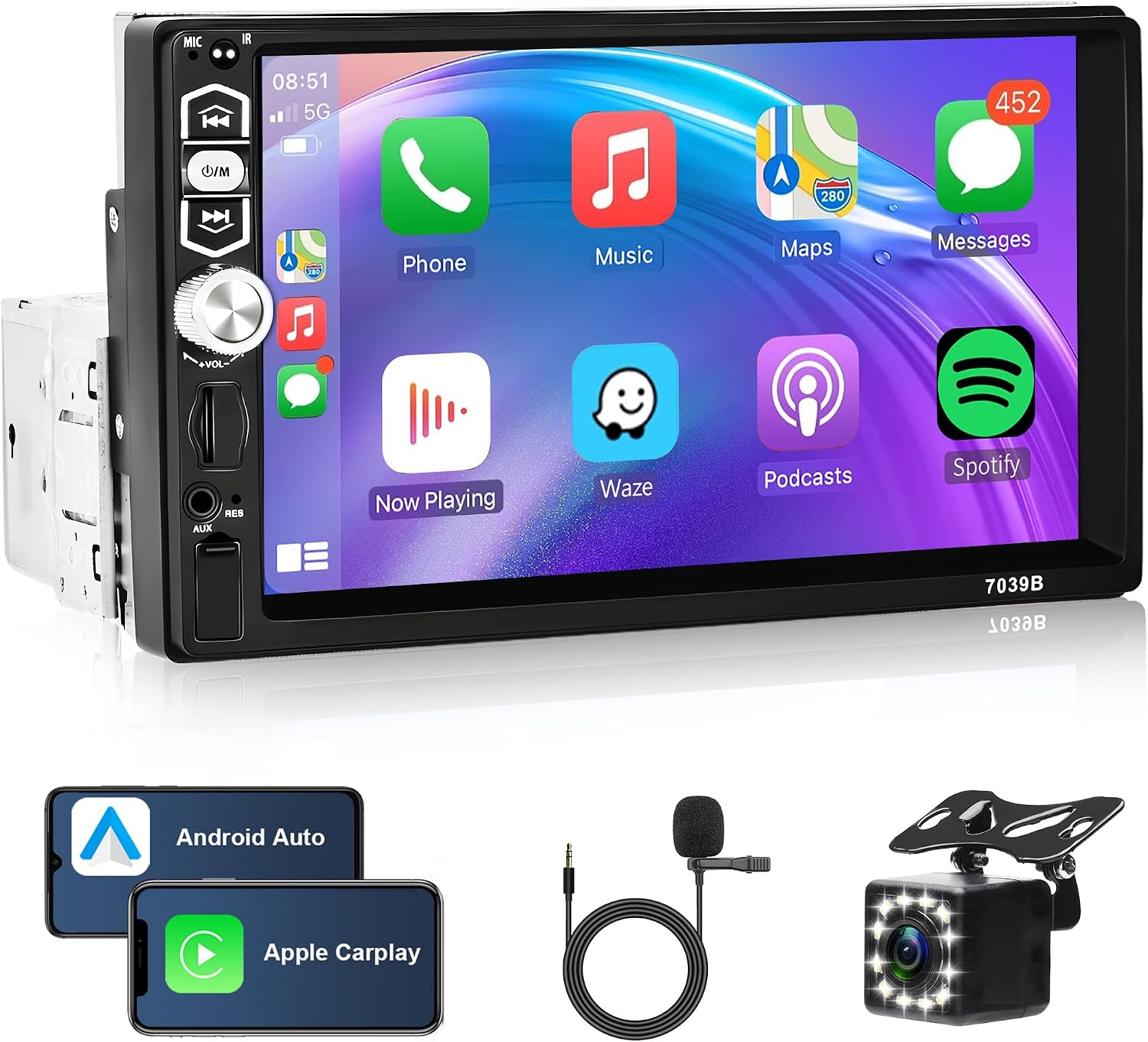 Rimoody 1 Din Car Stereo Wireless Carplay Android Auto, 7 Inches Single ...