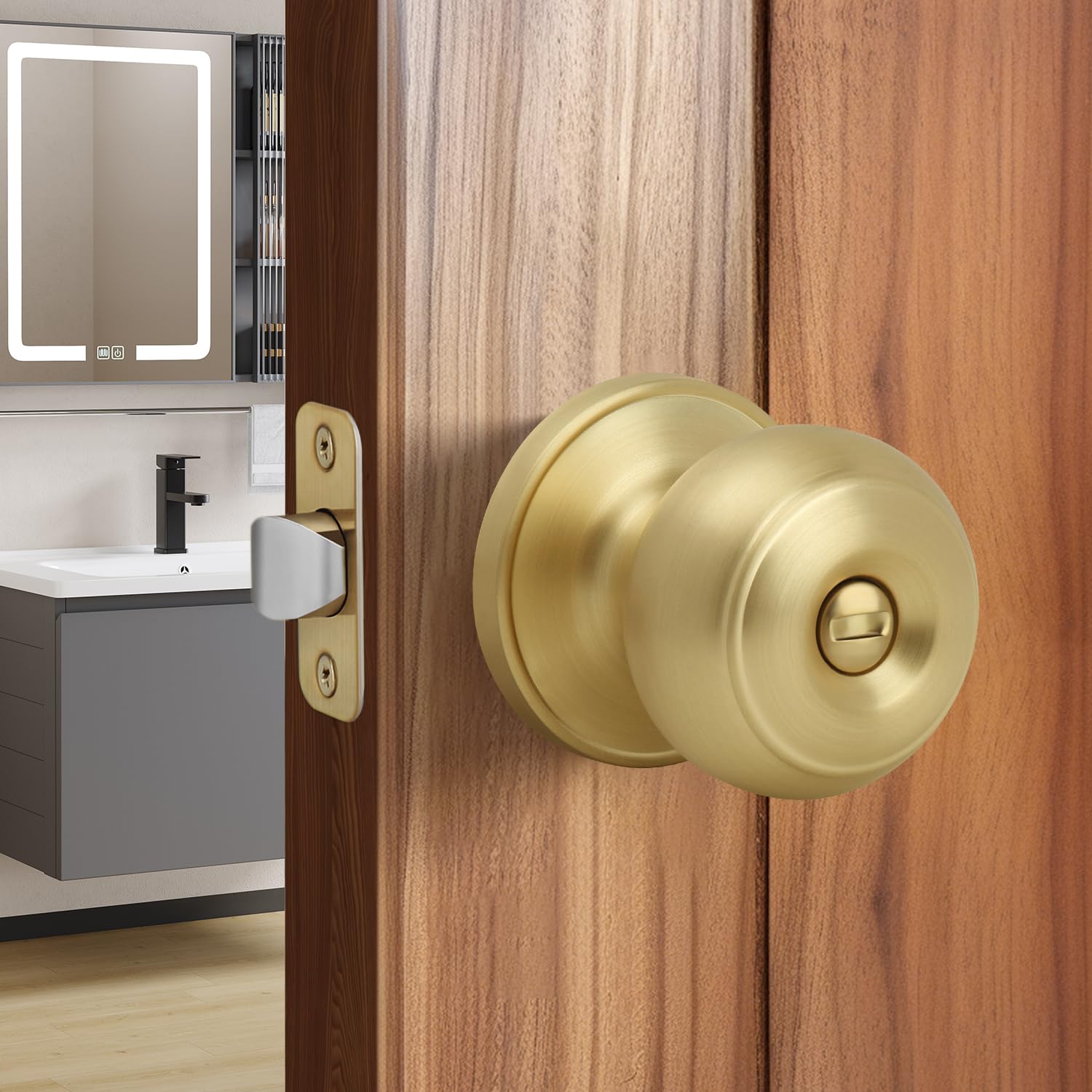 Moquin Flat Ball Privacy Brushed Gold Door Knob No Key, Round Interior ...