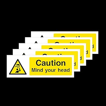 Caution Mind your head Sign, 200x60mm, Self-adhesive vinyl Sticker ...