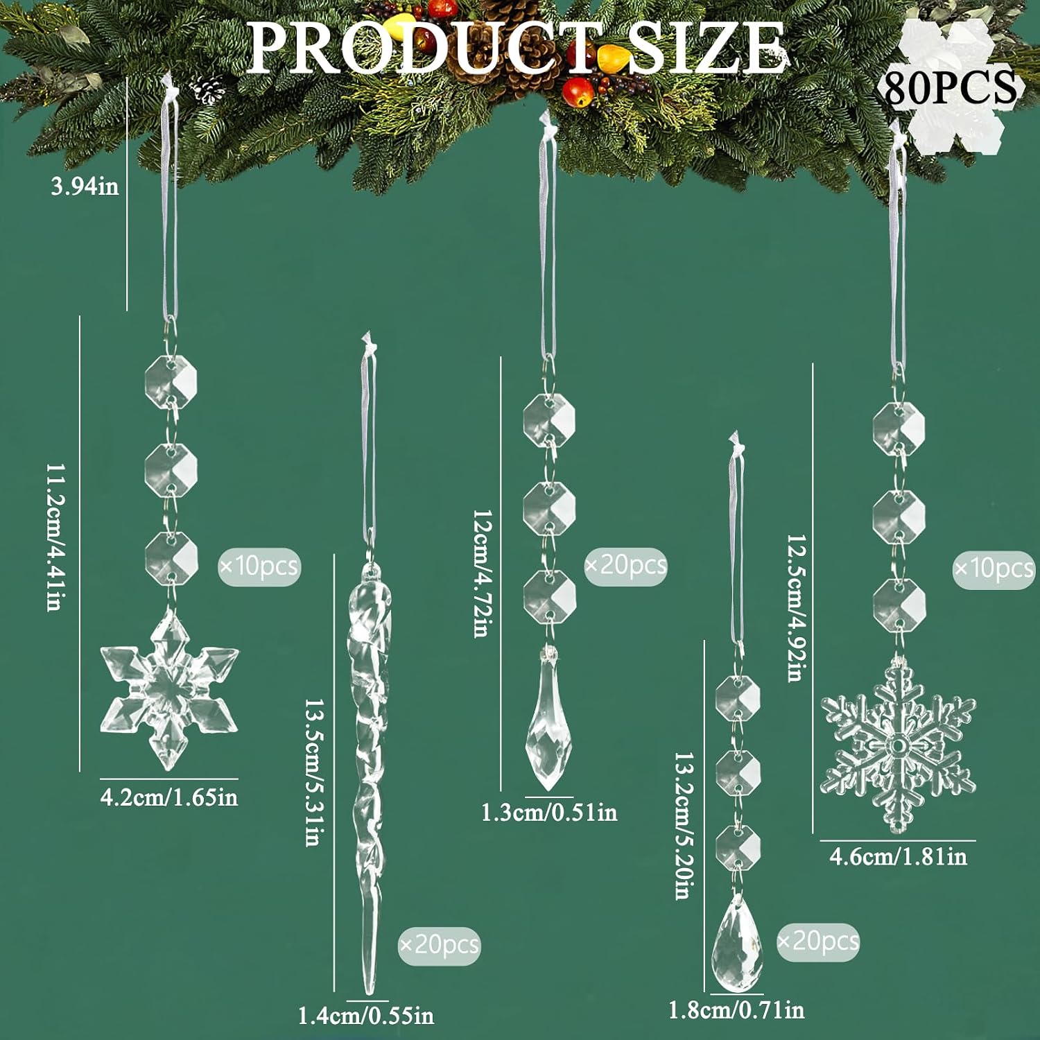 80pcs Christmas Tree Decoration Crystal Ornaments - Acrylic Christmas ...