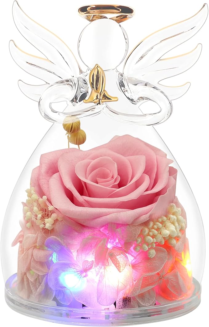 Amazon.com: Preserved Flower Rose Gifts in Glass Angel Figurines ...