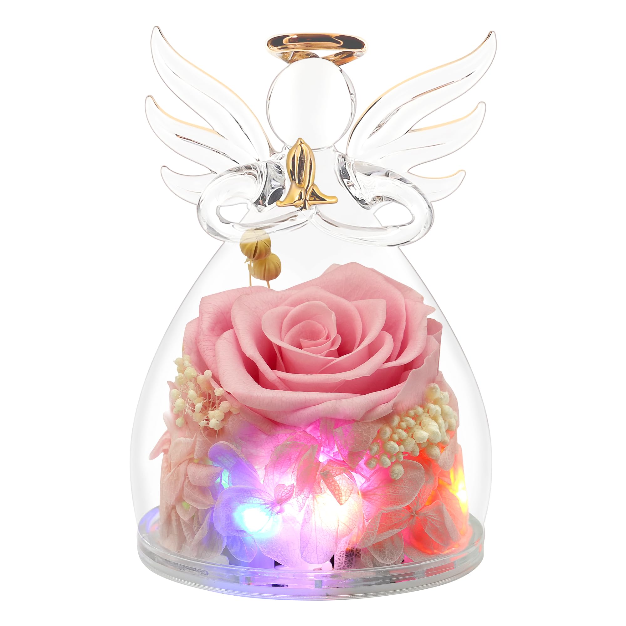 Amazon.com: Preserved Flower Rose Gifts in Glass Angel Figurines ...