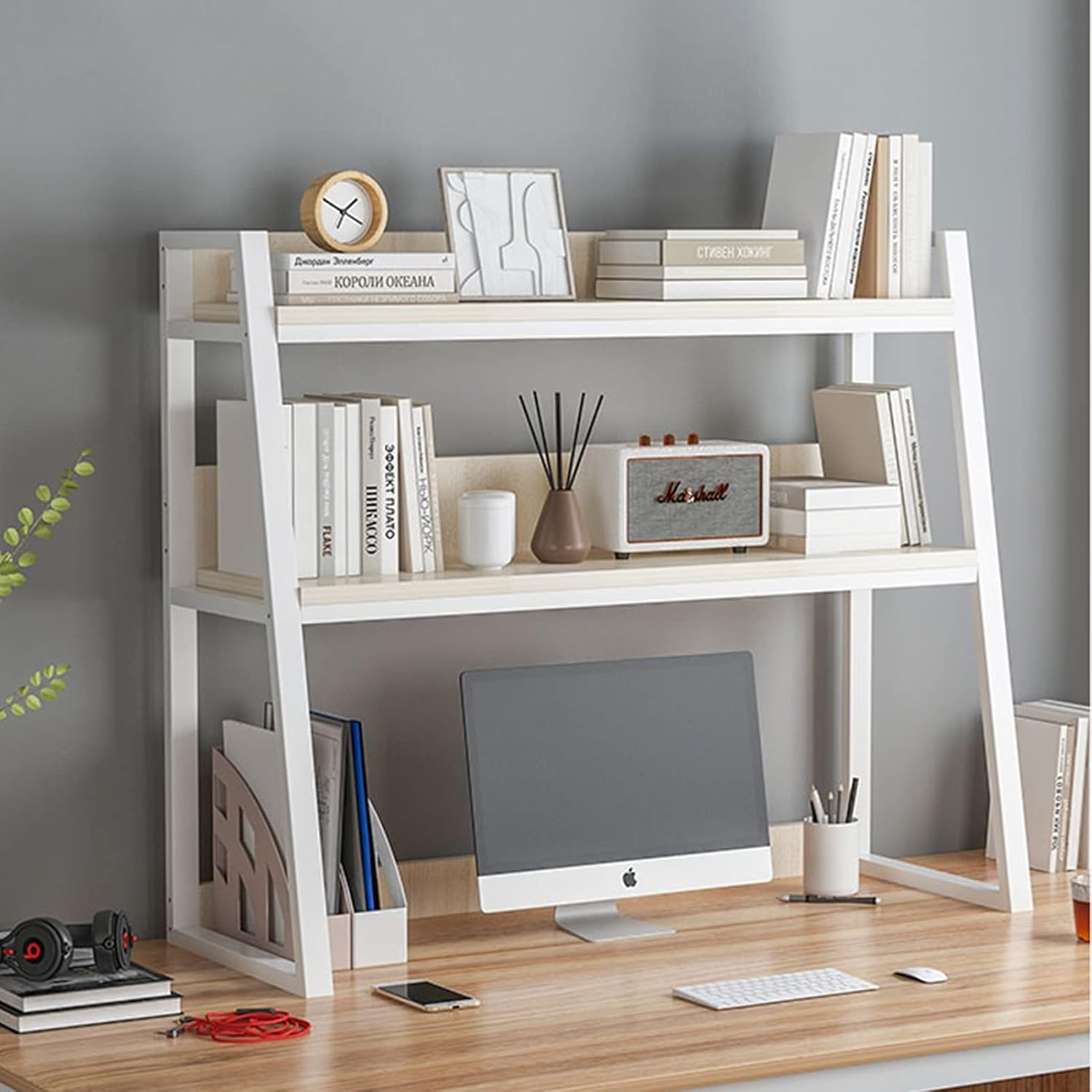 Amazon.com: GUODDM 2 Tier Multipurpose Countertop Hutch Bookshelf ...