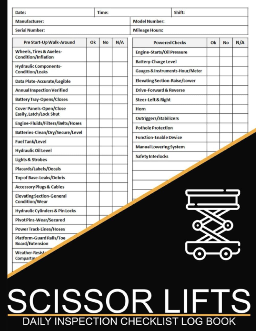 Scissor Lifts Daily Inspection Checklist Log Book: Scissor & Aeriel ...