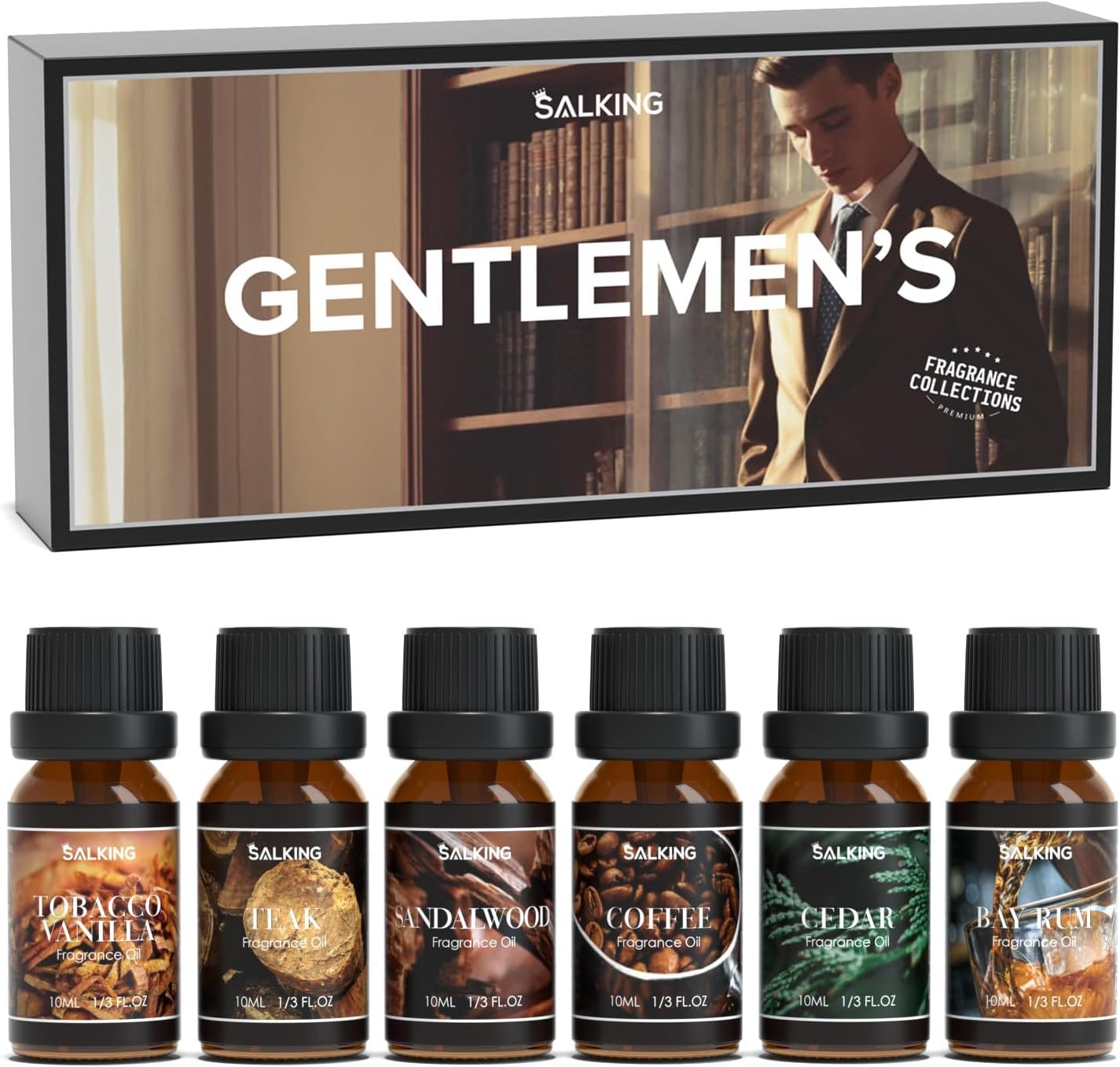 SALKING Essential Oil Gentlemen's Set, Manly Aromatherapy Essential Oil Gift Set, 6 x 10ml Men ...
