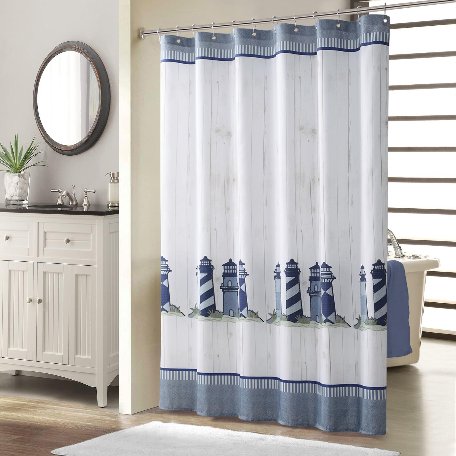 Amazon.com: BESTRIPES Lighthouse Fabric Shower Curtain, Blue Gray and ...