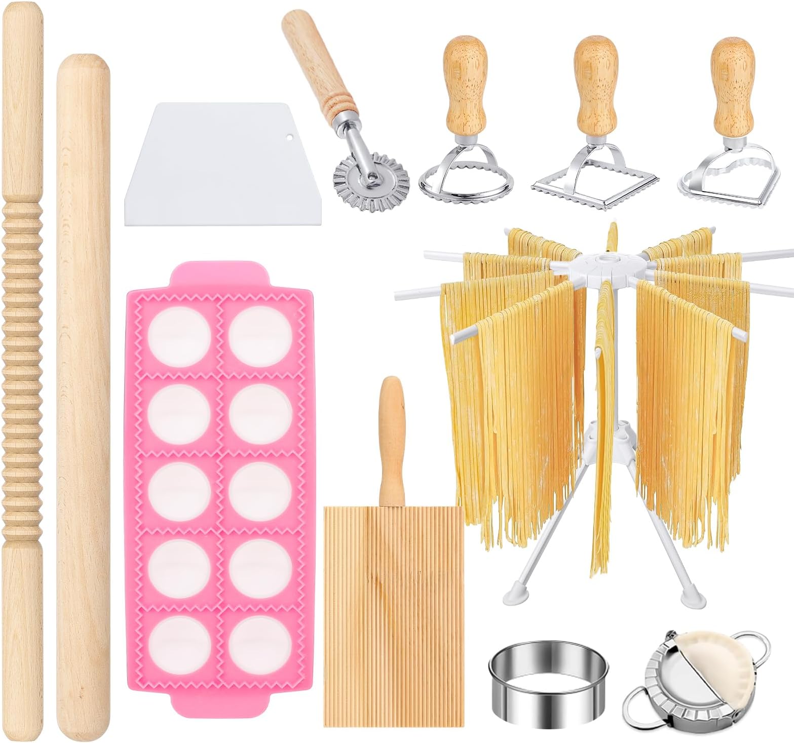 Amazon.com: 7 Pcs Pasta Making Tool Set Include (Wooden Cutter、Rolling ...