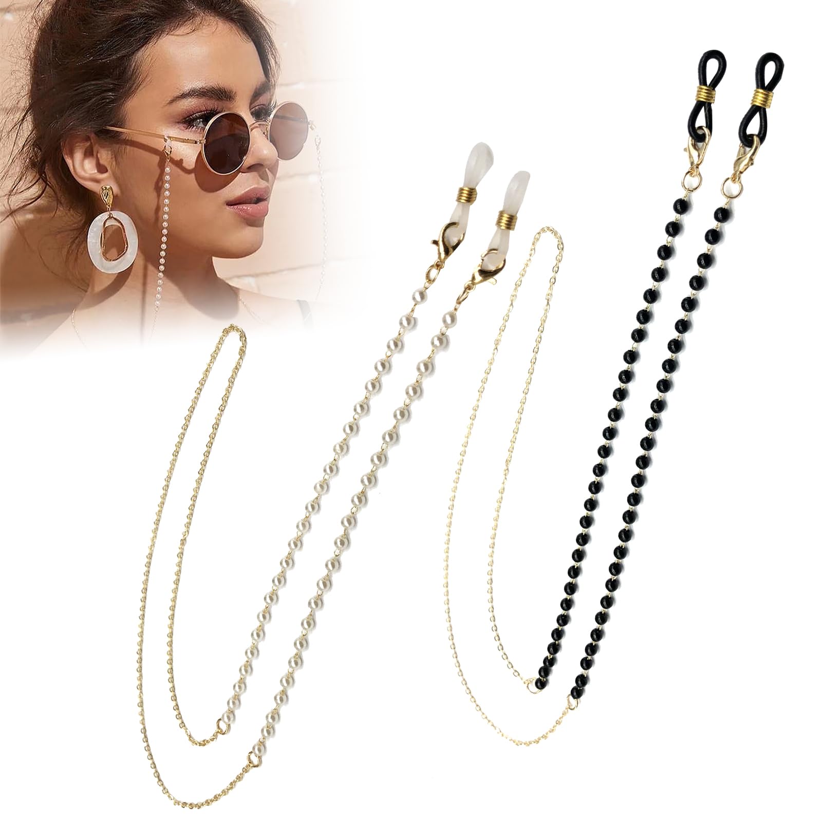 Movstriker 2 Pcs Evil Eye Eyeglasses Chain Pearl Glasses Chain ...