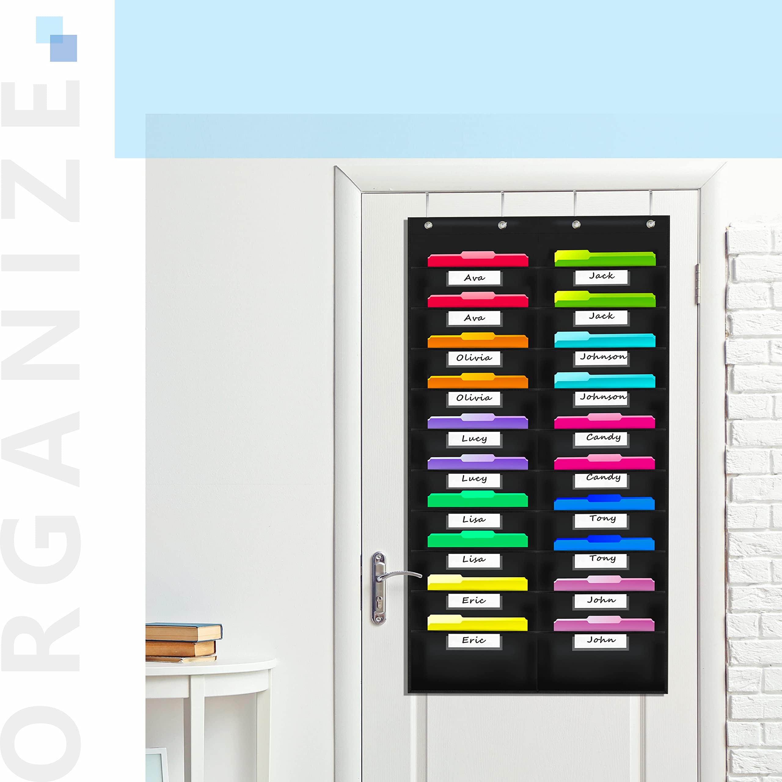 Nylon Storage Pocket Chart with 20 Name Tag Pockets, Hanging Wall File ...