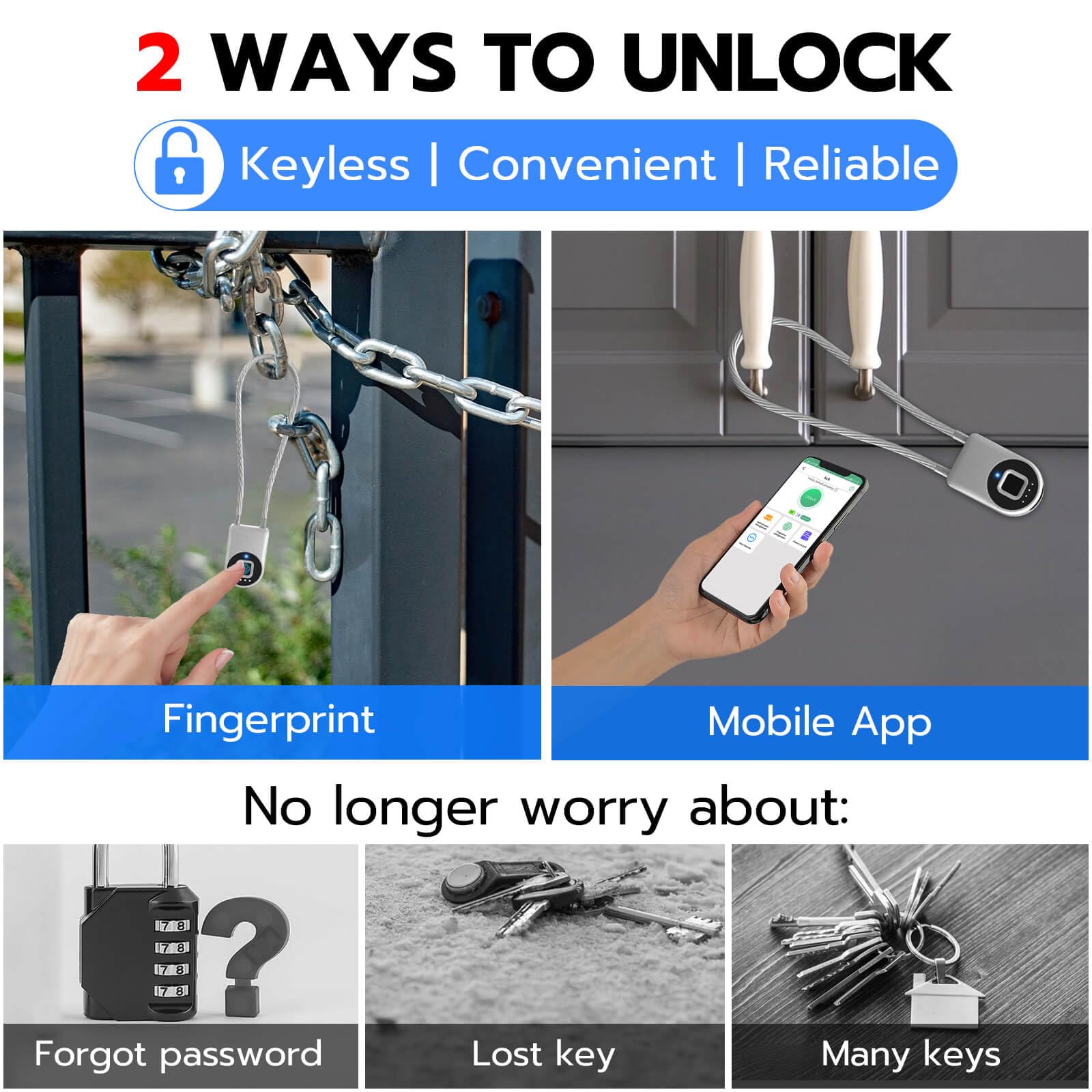 Snapklik.com : Anweller Fingerprint Cable Lock, 14" Long Shackle ...