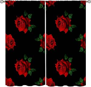 Amazon.com: Red Rose Curtains, Romantic Rose Print Blackout Curtains ...