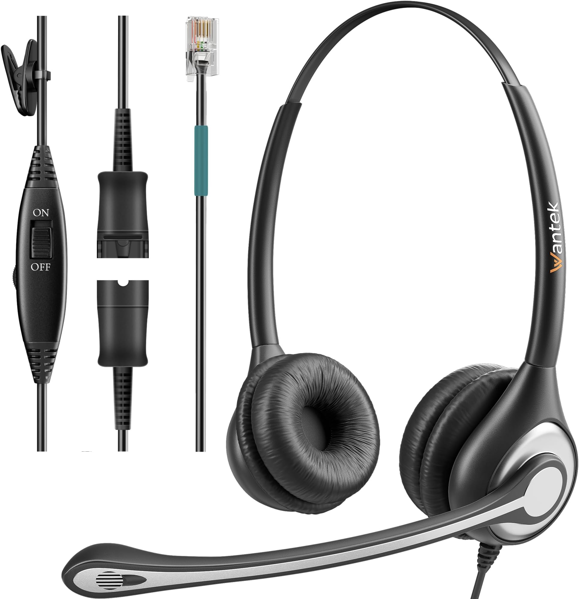 Amazon.com: Wantek Corded Telephone Headset Mono w/Noise Canceling Mic ...