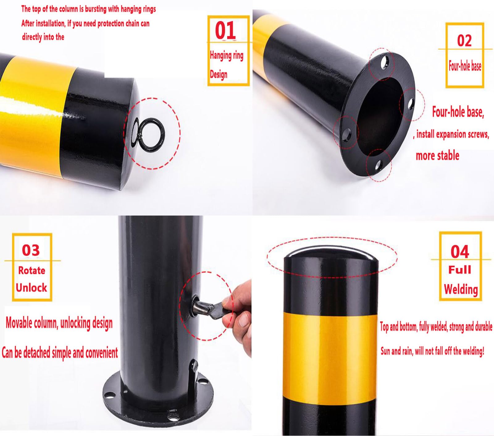 Driveway Barrier Posts 48 Inch Height KOKEBREN Safety Bollards - 6 Pack ...