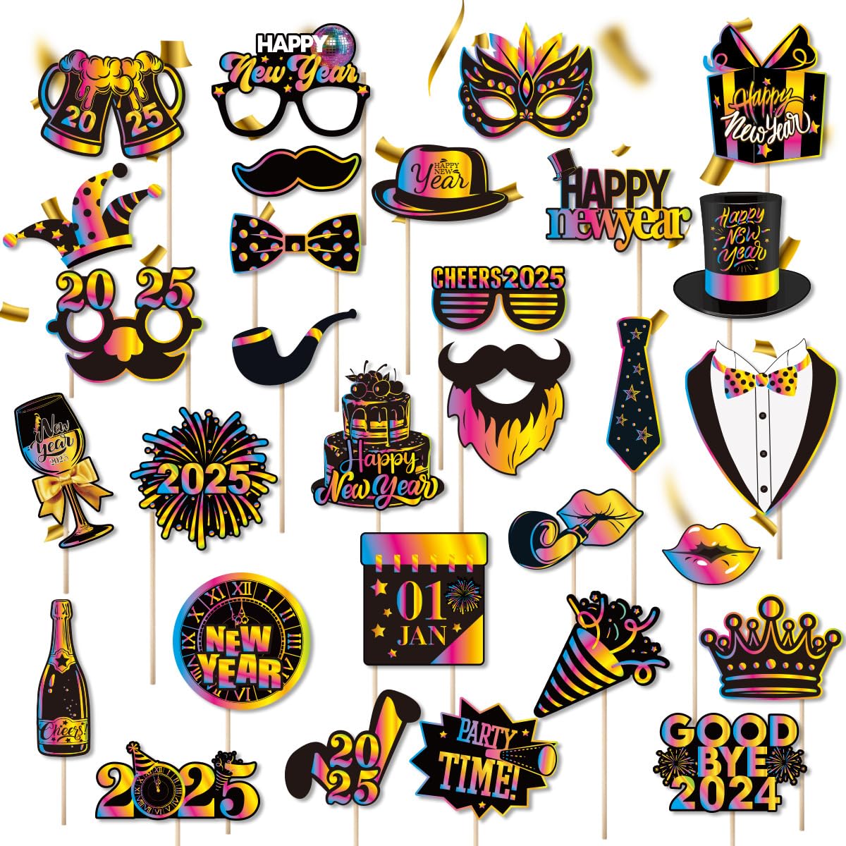 Amazon.com: New Years Eve Photo Booth Props 2025, 30 Pcs Multi-Color ...