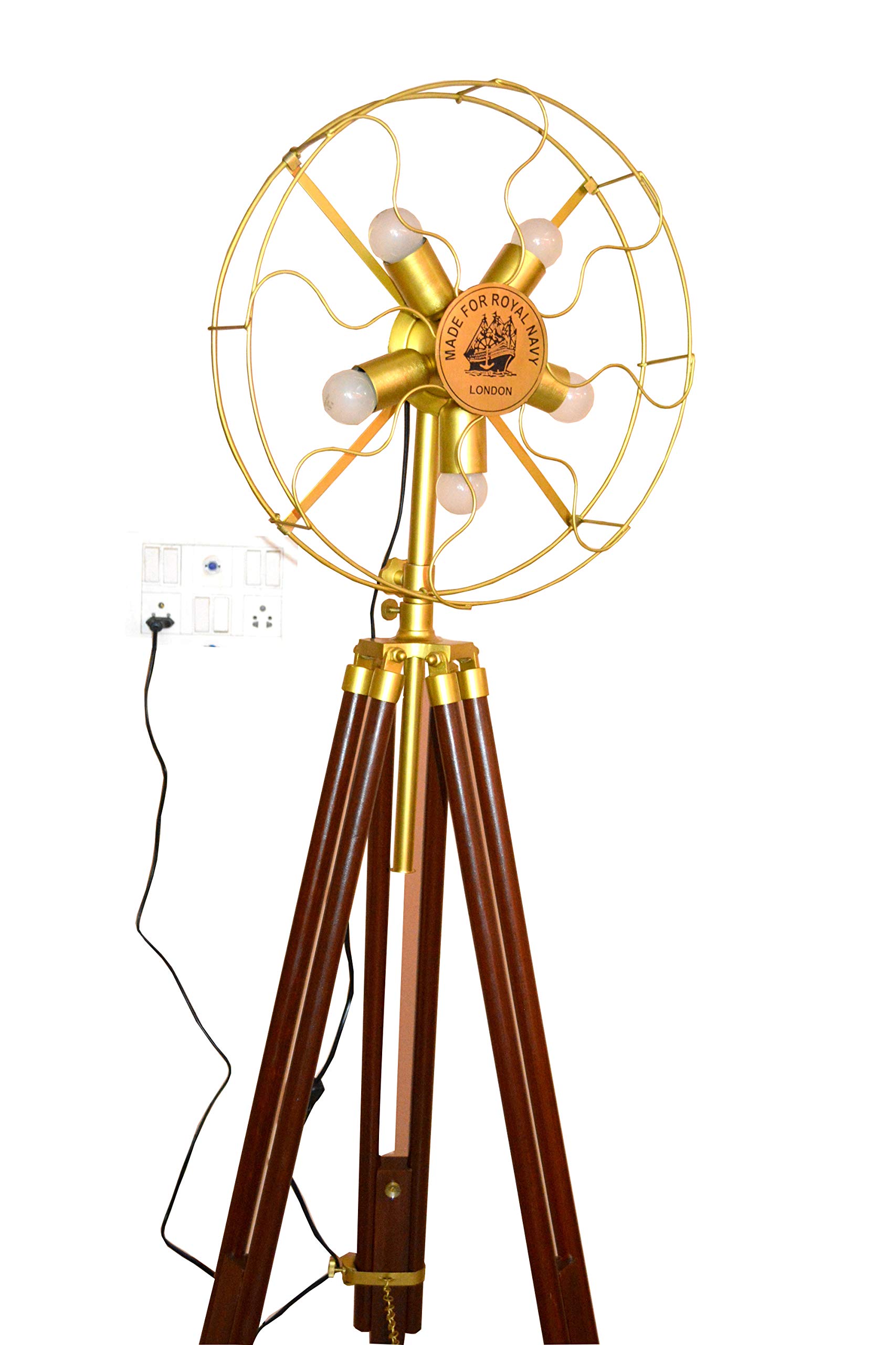 REGAL SURVEY AC 5 Holder Vintage Style Industrial Brass Fan Light with ...