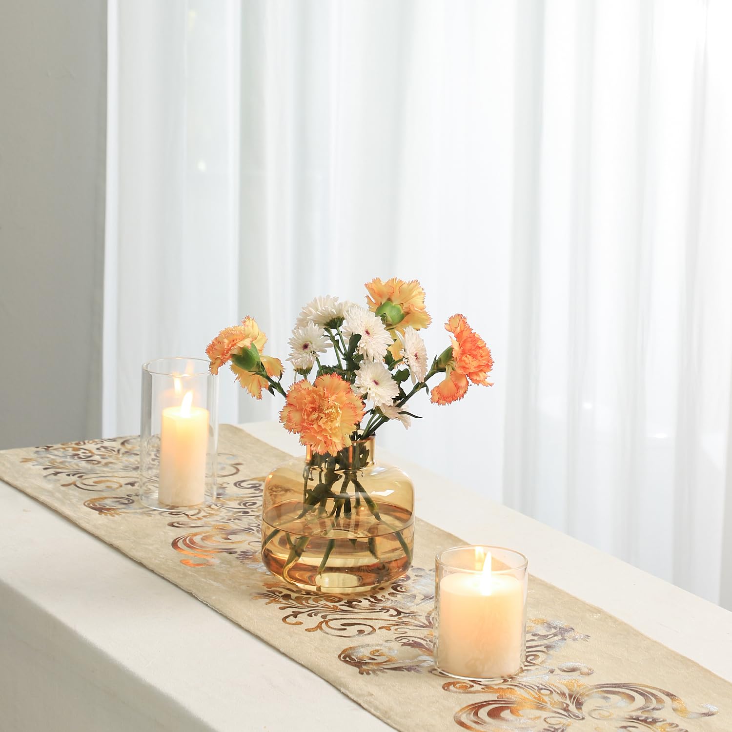 Snapklik.com : Amber Glass Vase, Short Flower Vase, Round Glass Vases ...