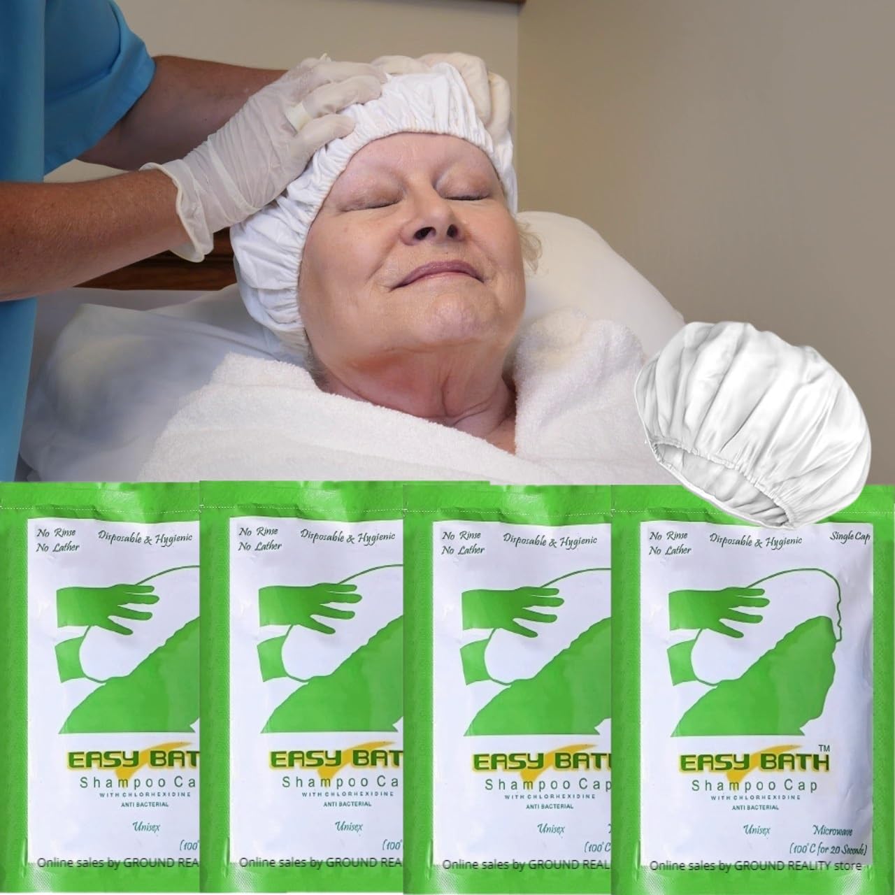 Buy Easy Bath Shampoo Cap No Rinse, Alcohol Free Condition Hair Pack of ...