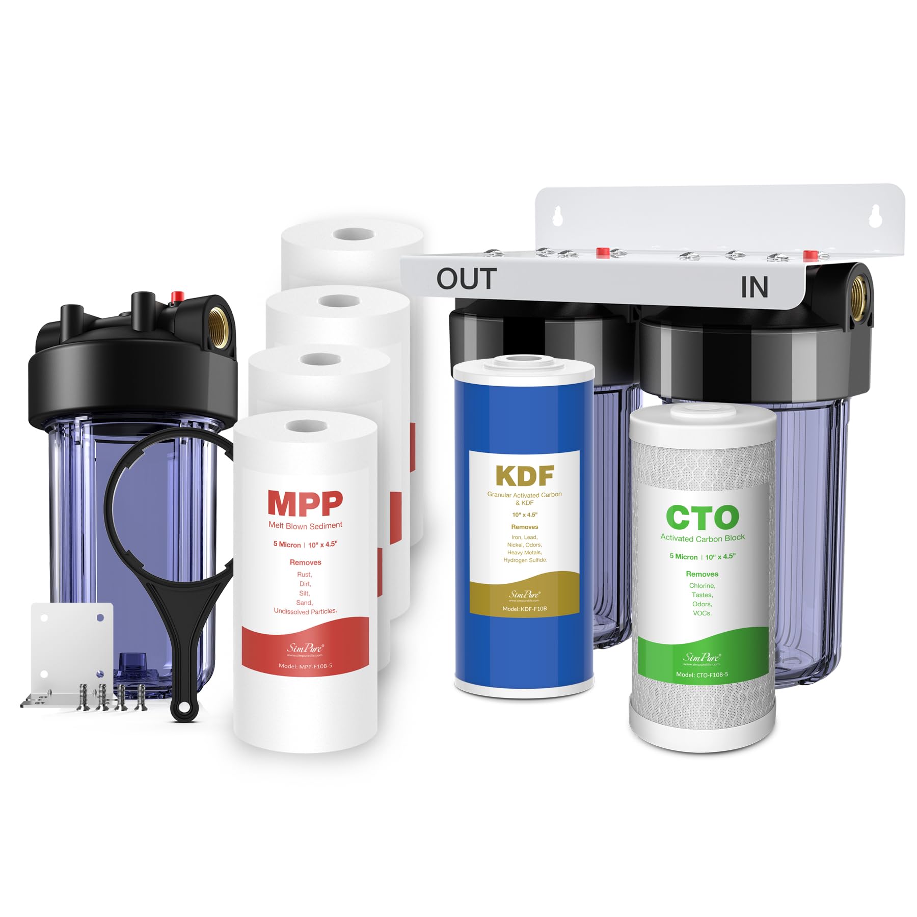 SimPure 2 Stages Clear Home Water Pre-Filtration with Carbon and KDF Filters, Upgrade 10 inch ...