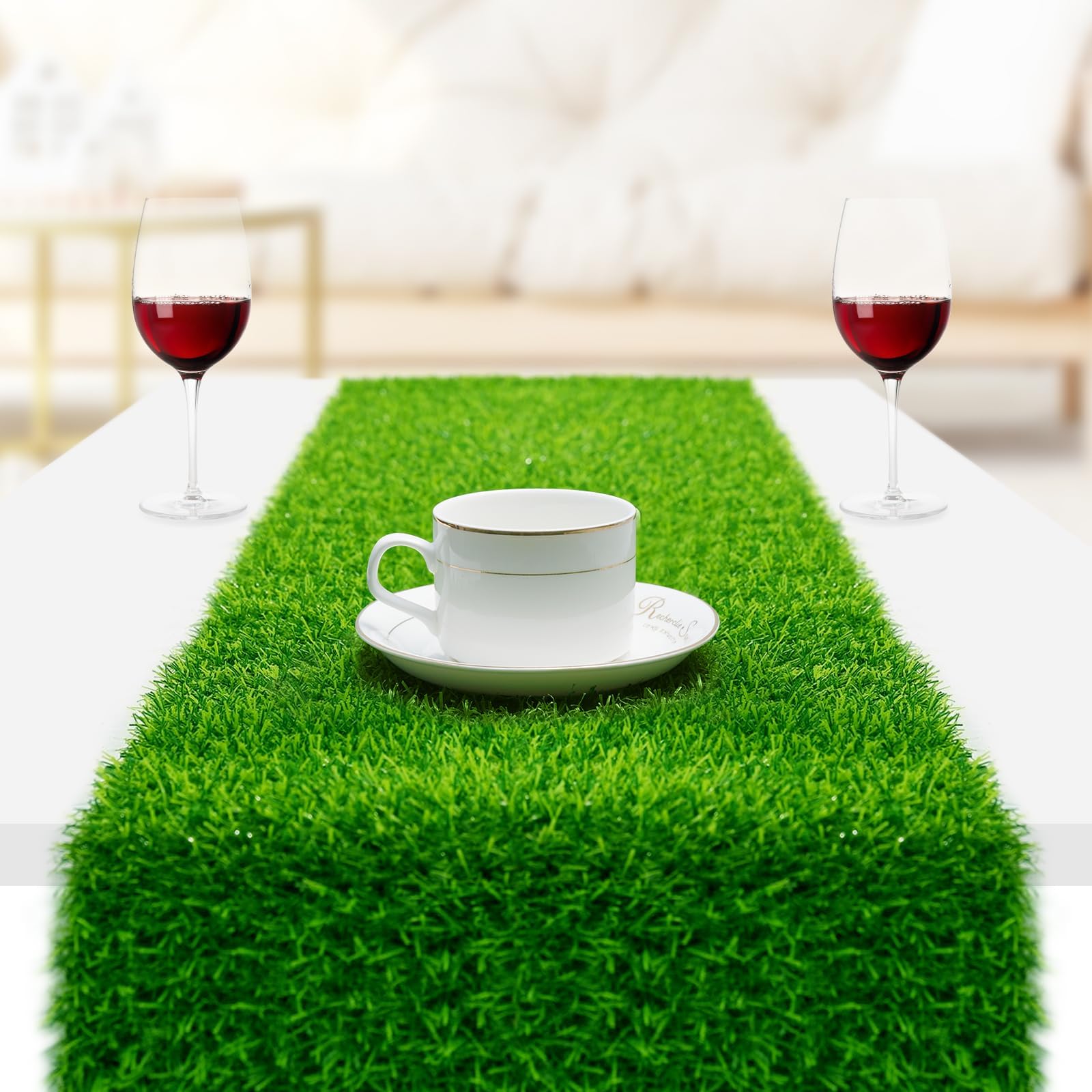 Amazon.com: LMMINBZ Faux Grass Table Runner Fake Grass Spring Green ...