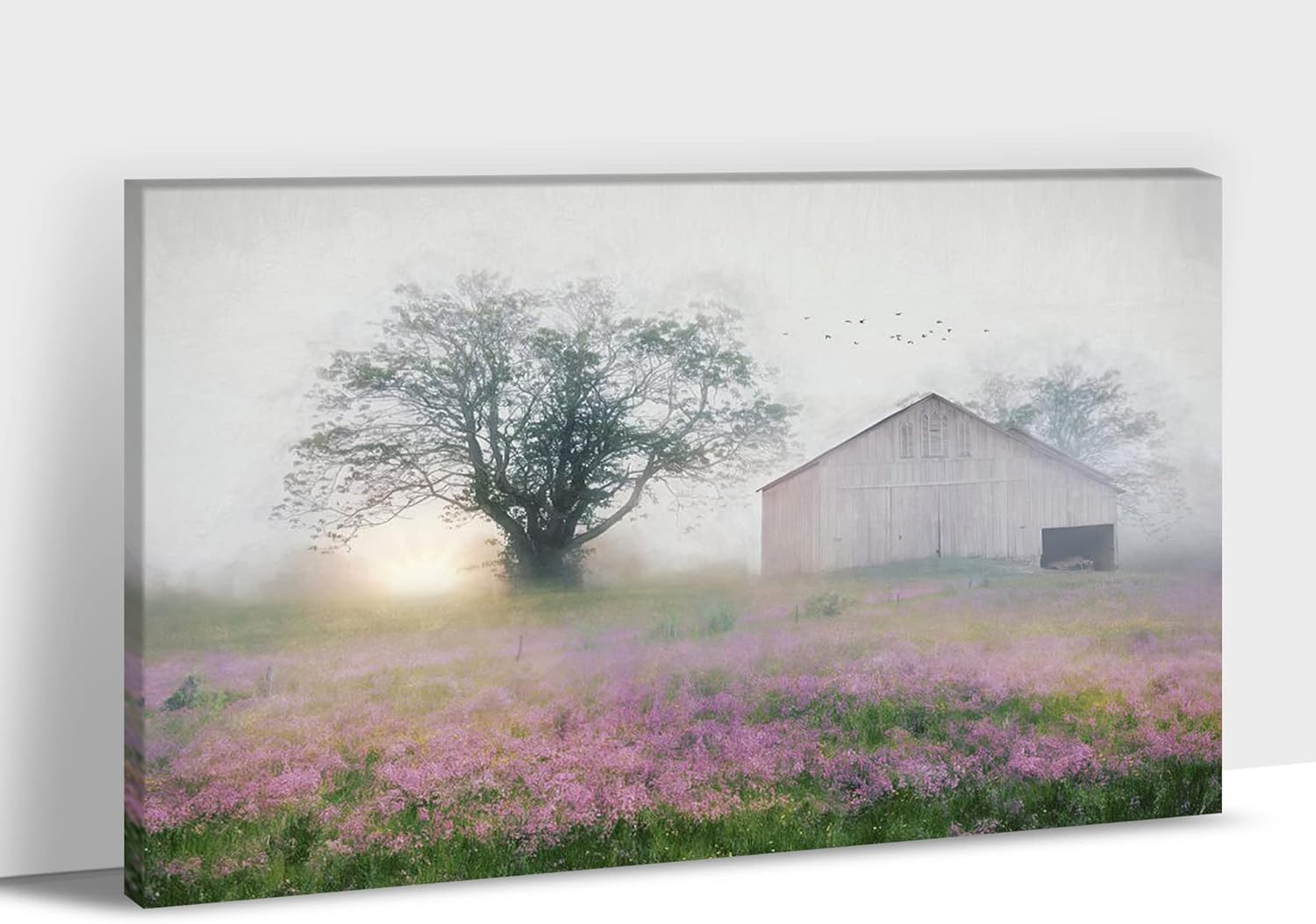 Amazon.com: Vintage Farmhouse Canvas Wall Art, White Barn and Pink ...